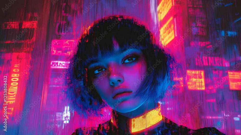 Cyber-inspired retrowave people glowing with neon energy, stylized ...