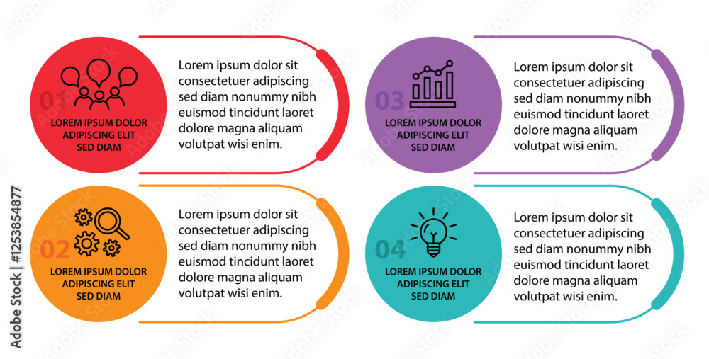 4 steps infographic template with 4 options. Flowchart that can be used for business report ...