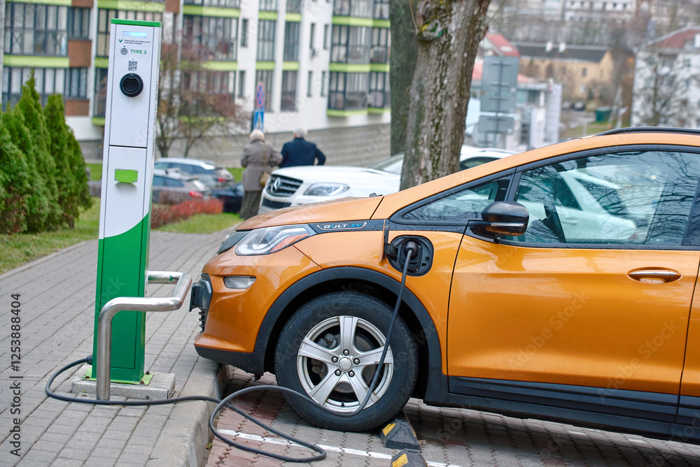 Minsk, Belarus. Nov 18, 2024. Chevy Bolt charge battery, side view ...