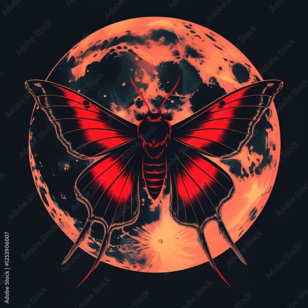 Create a minimalist Lunar Moth illustration for Gothic and Metal ...