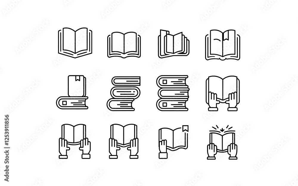 Book Icons, Reading Symbols, Library Line Art, Open Book Illustrations ...