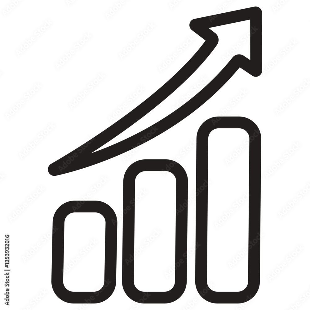 Stock market graph arrow growing pointing up bars icon, success graph ...