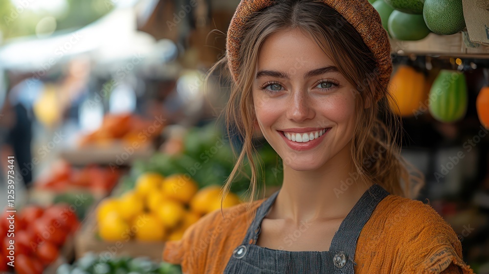 Lifestyle influencer shooting vibrant video content at a bustling ...