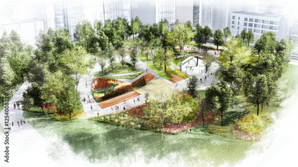 An artistic perspective of a landscape architect designing sustainable ...