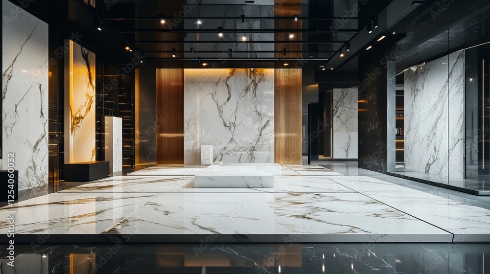 Luxury Modern Marble Showroom Interior Design Elegant White Gold Black ...