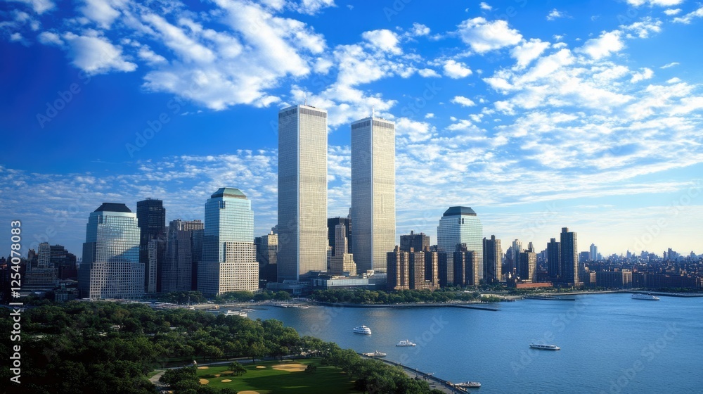 Iconic Twin Towers Skyline: Majestic Skyscrapers in Manhattan, New York ...