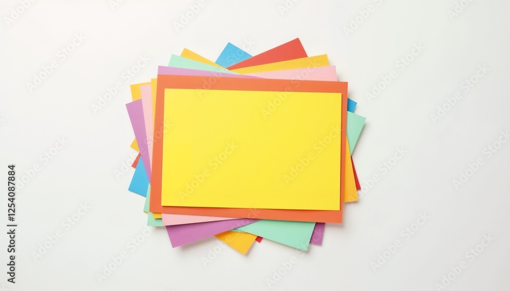 Colorful index cards stacked, vibrant atmosphere, blank sheets for ...