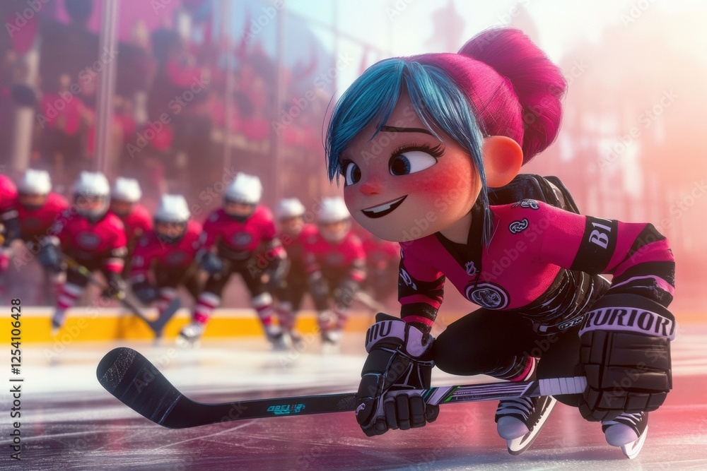 Animated girl playing hockey on the ice, showcasing determination and ...