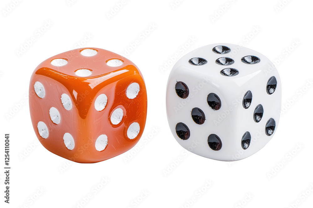 Two dice displayed on a white background featuring an orange die with ...