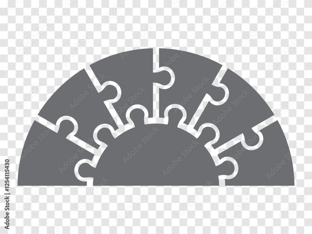 Simple icon puzzles in gray. Simple icon half circle puzzle of the six ...