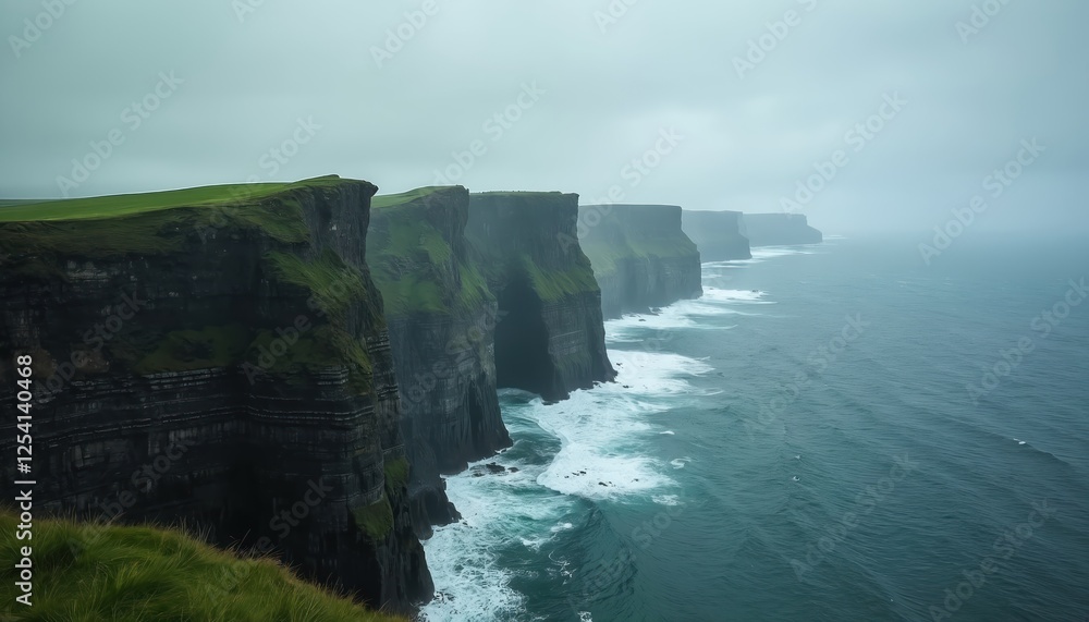 Dramatic rugged coastline under overcast sky in Ireland. Majestic ...
