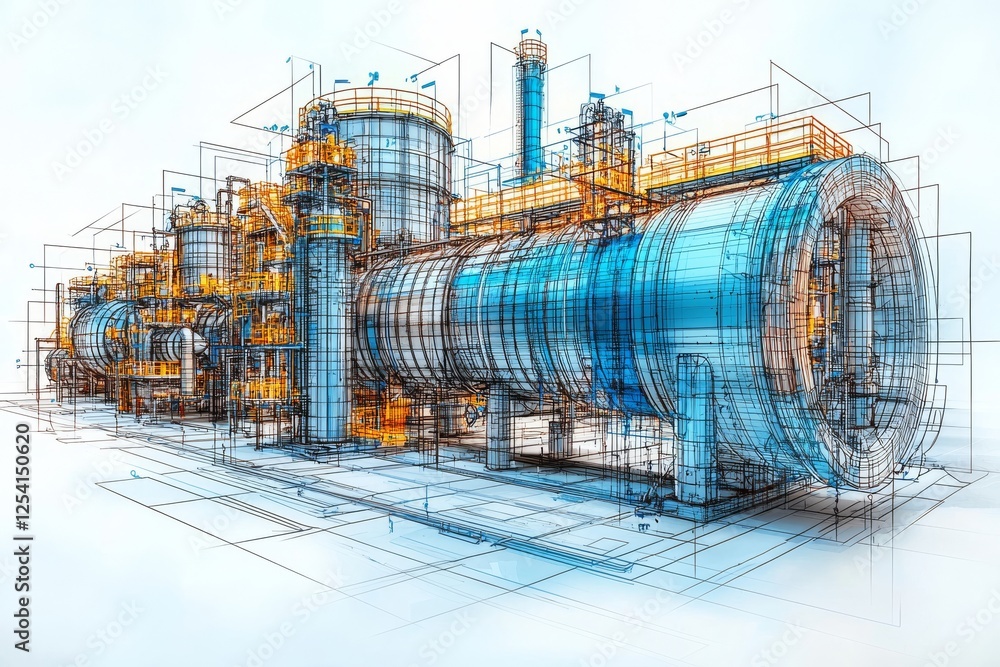computer cad design of modern industrial pipelines using wireframes ...