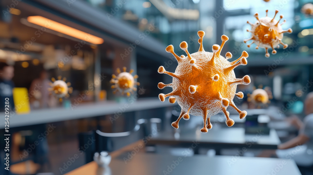 Microscopic view of viruses floating in modern indoor setting ...