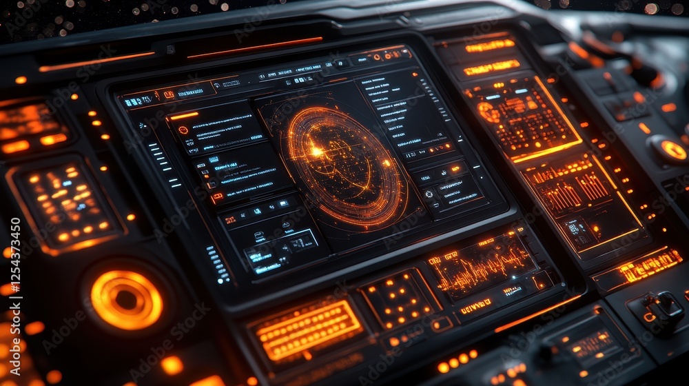 Spaceship control panel, navigation, space, stars, futuristic interface ...