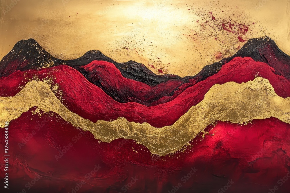 Red, black, and gold abstract mountainscape. Ideal for luxury, power ...