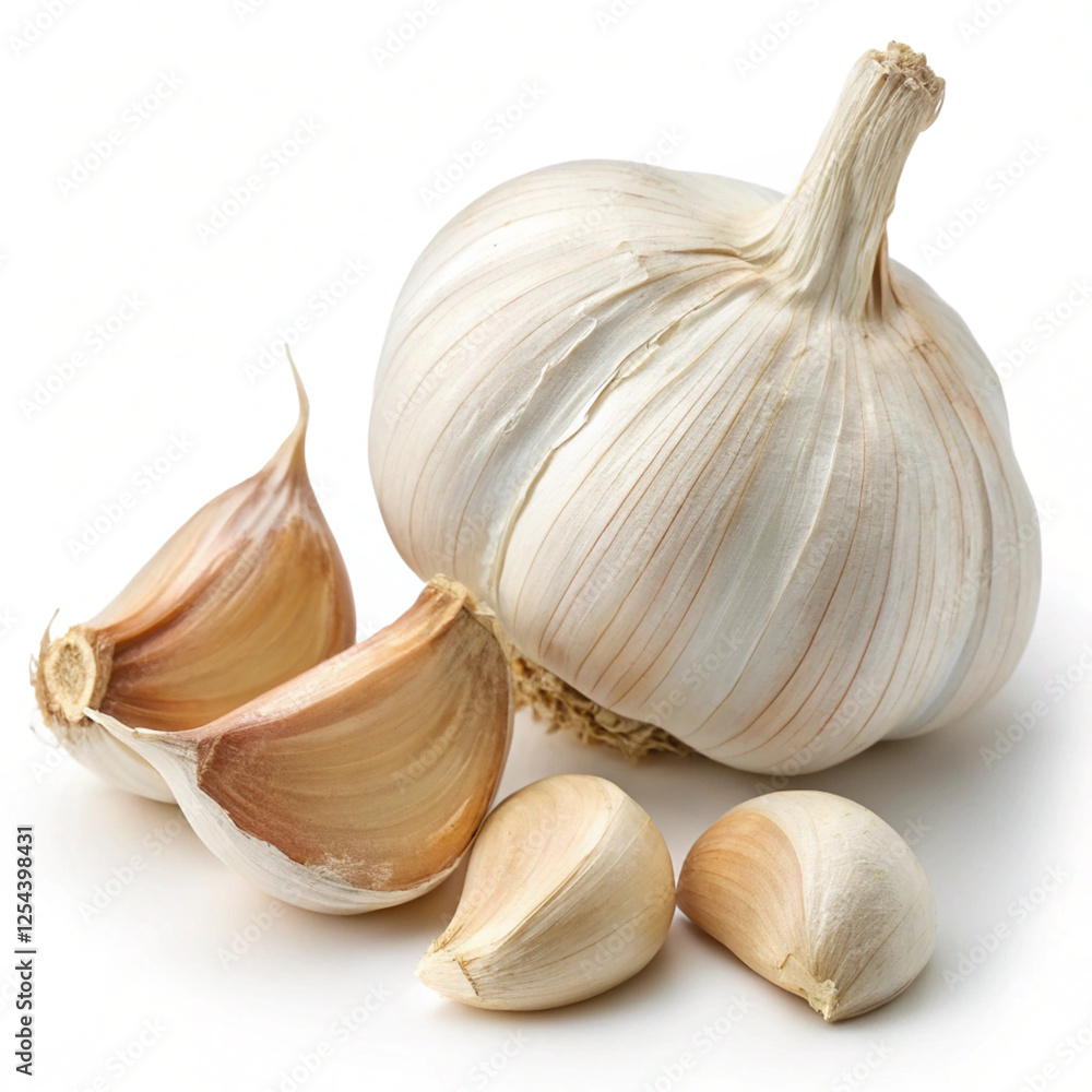Garlic bulb and clove isolated. Garlic bulbs with cloves on white ...