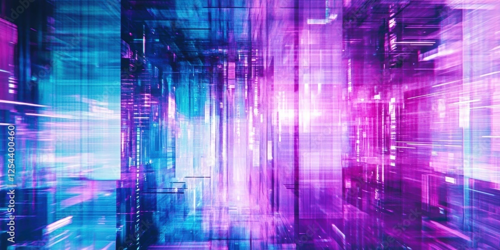 Abstract blue, mint and pink background with interlaced digital glitch ...