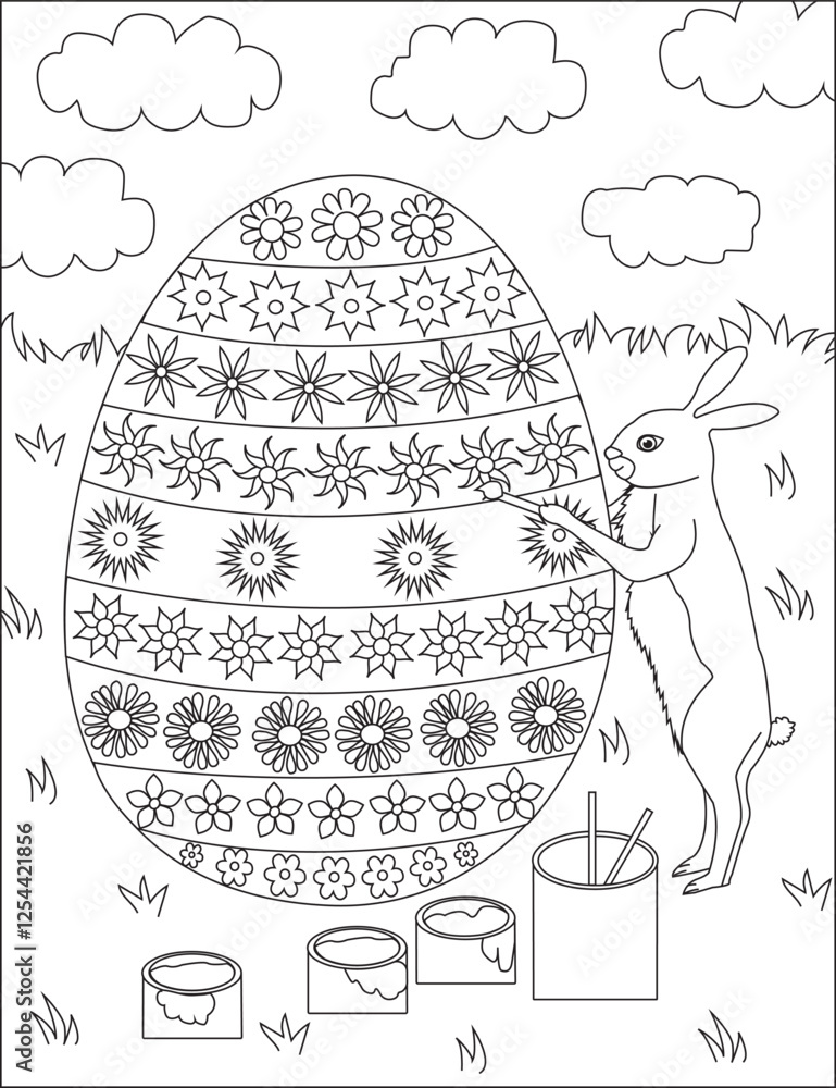 Rabbit Painting Easter Egg Coloring Page for Kids Stock Vector | Adobe ...