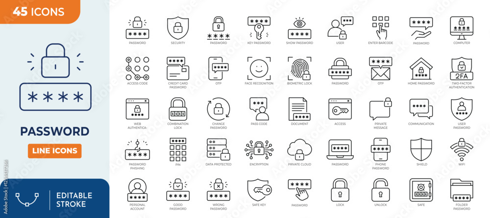 Password icon set. Containing login, access, secure, passcode ...