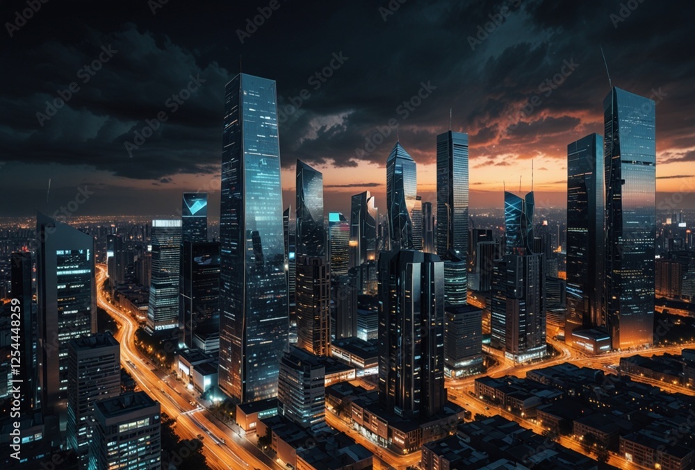 Stock-Foto „dx, digital, network, system, city, future, cyber, ict, ai ...