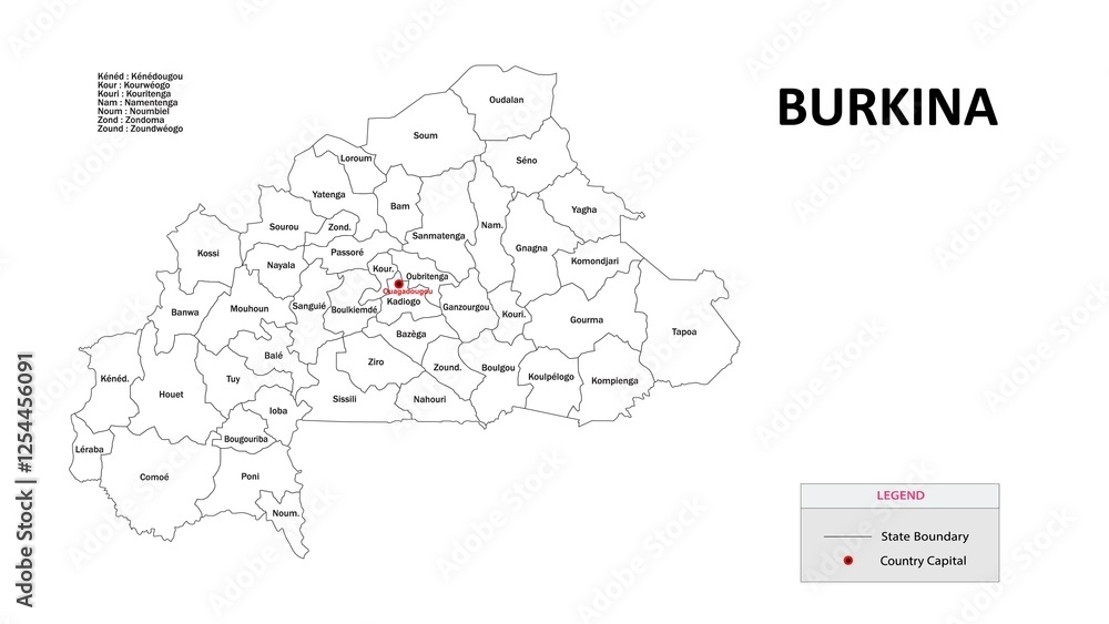 Burkina Faso Map. State and district map of Burkina Faso ...