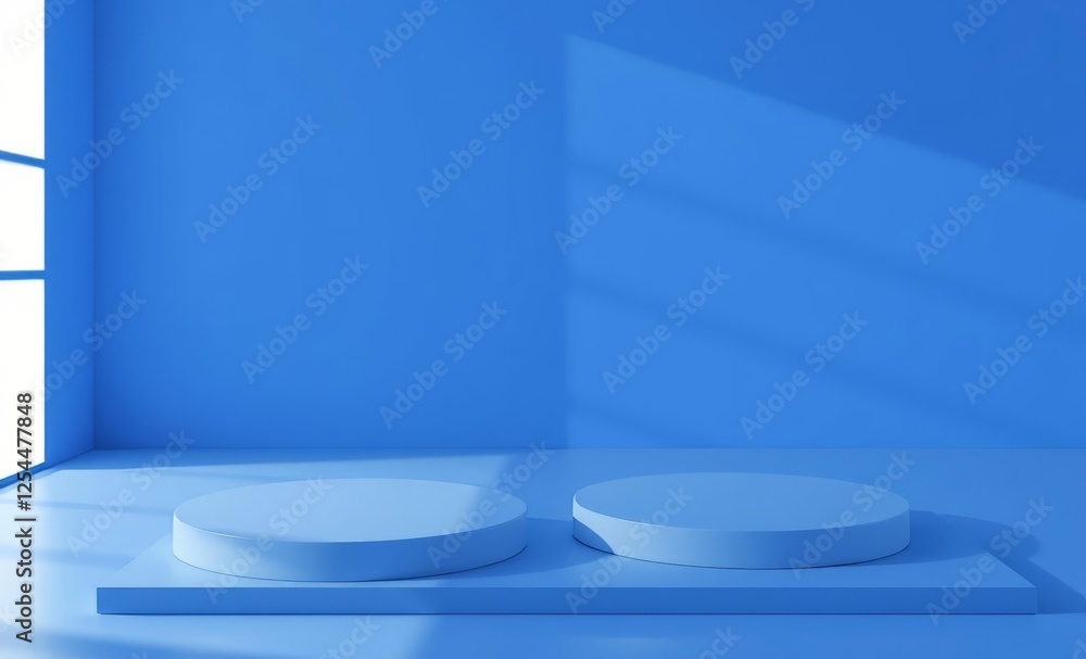 Blue background for product presentation with shadows and light two ...