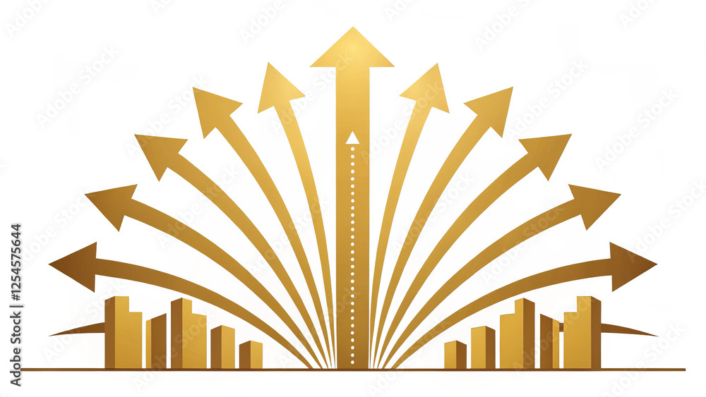 Golden arrows branching outward from central point symbolize growth and ...