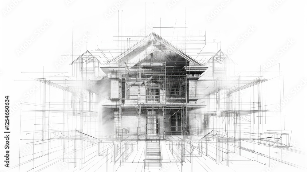 Architecture blueprint, detailed building plan, technical drawing ...