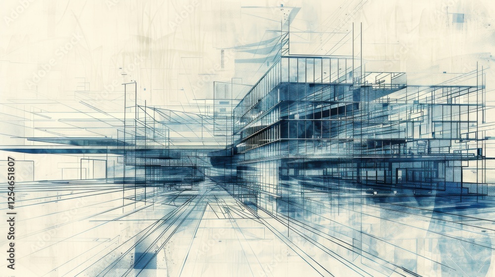 Architecture blueprint, detailed building plan, technical drawing ...