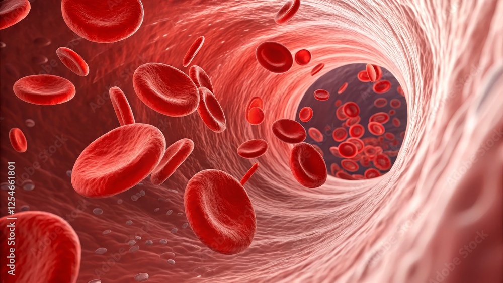 Bloodstream Flow 3D Render of Red Blood Cells in Vessel Lumen Stock ...