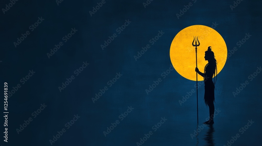 Lord Shiva Silhouette with Trident Against Full Moon for Maha Shivratri Celebration Stock Photo ...