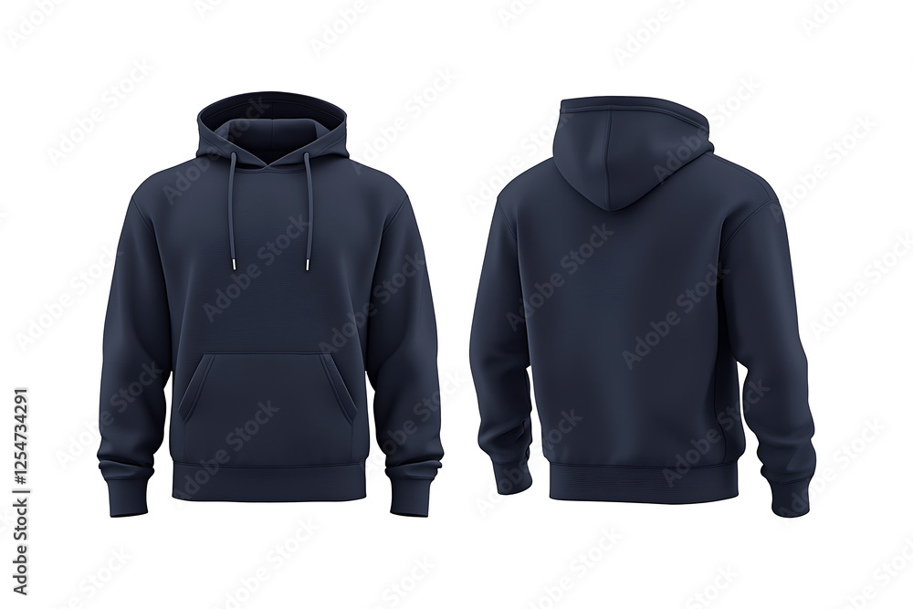 navy blue blank hoodie front and back view isolated on transparent ...