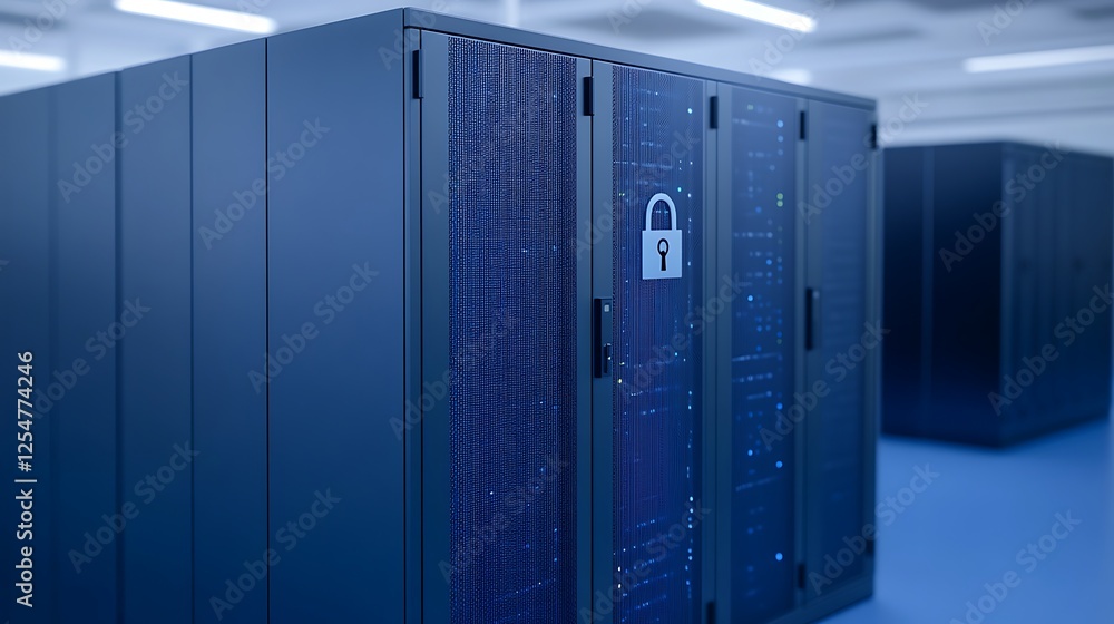 Secure Server Rack with Lock Symbol in Modern Data Center Environment ...