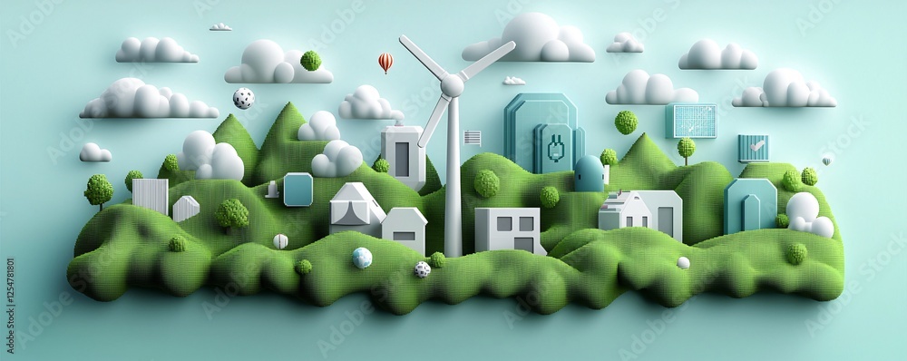 isometric 3D pixel art wind turbine, retro 16-bit video game aesthetic ...