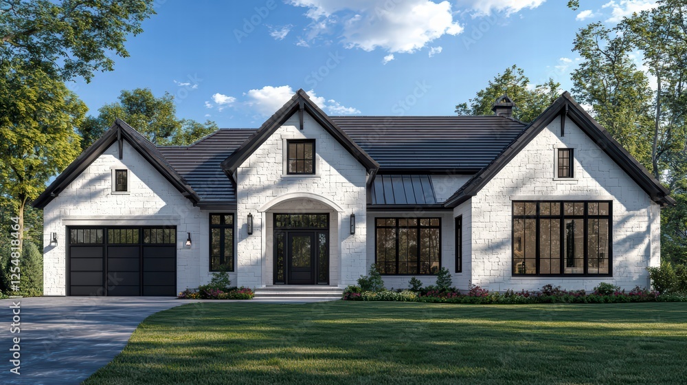 Modern Farmhouse Exterior: A stunning architectural rendering showcases ...