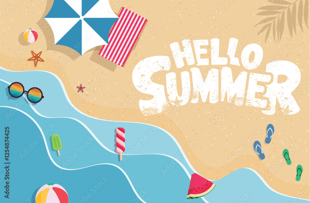 Hello summer border clipart poster design. Summer greeting text in ...