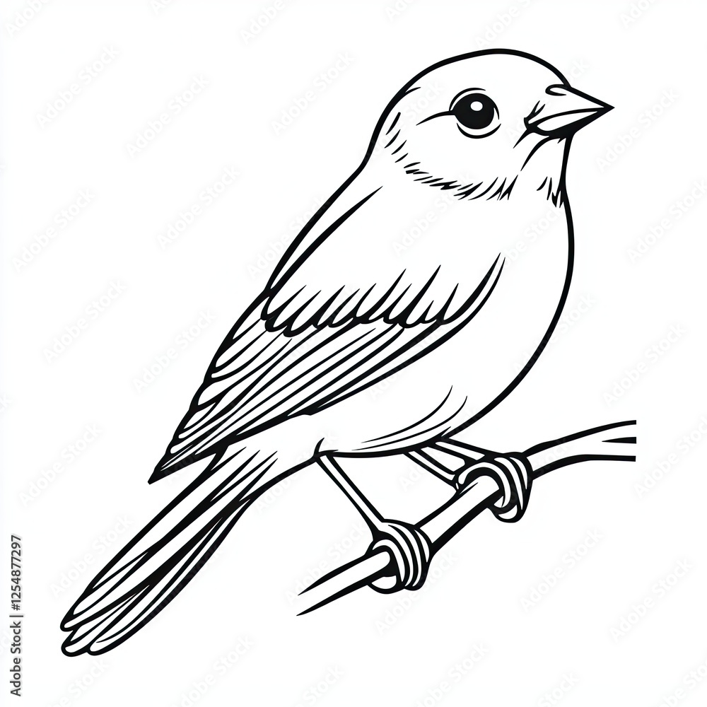 Simple Bird Outline Drawing Easy Coloring Page for Kids Stock ...