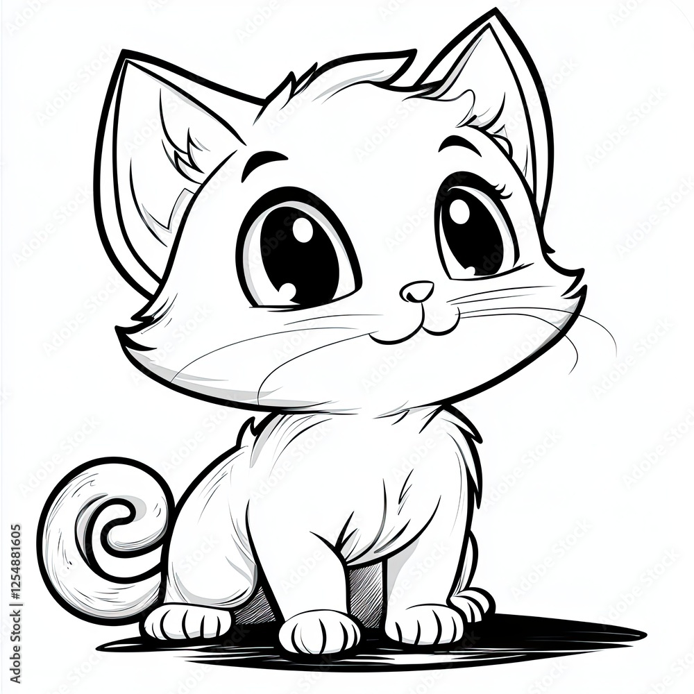 Adorable Chibi Cat Coloring Page Simple Line Art Illustration for Kids ...