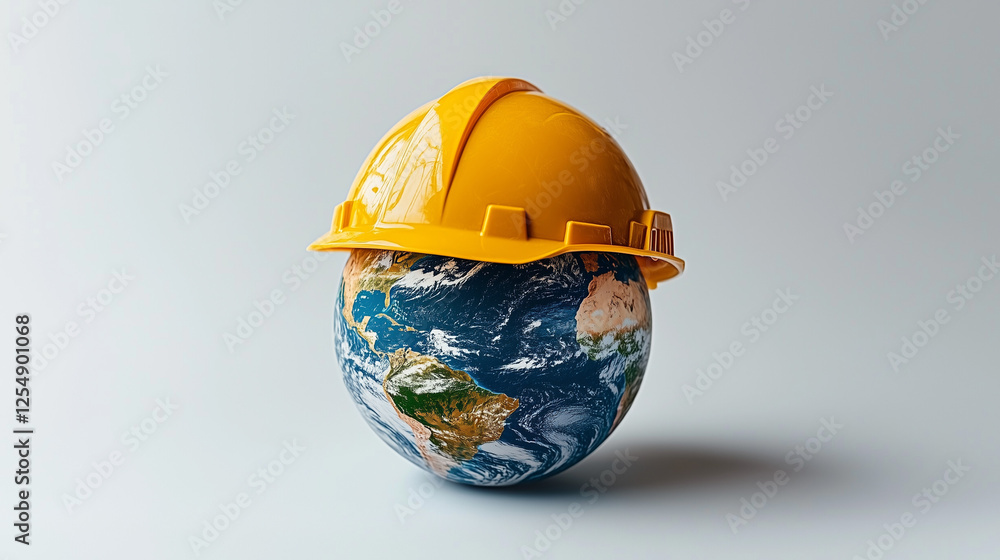 Globe with Construction Helmet Symbolizing Worker Safety and Global ...