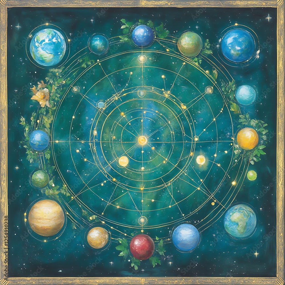 Celestial Arrangement of Planets with Astrological Chart Depicting ...