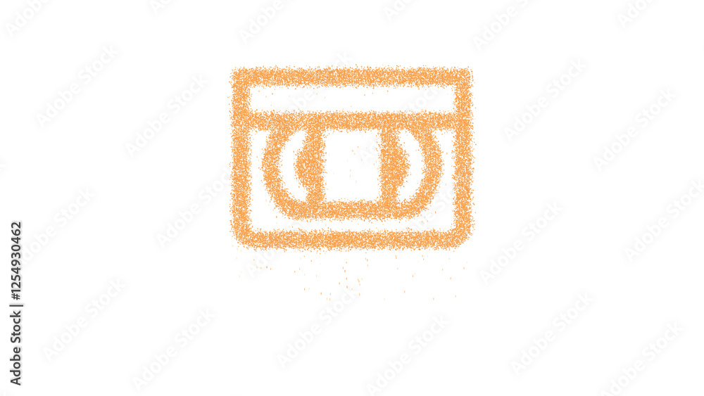 Icon vhs is made of yellow grains of sand. Some grains of sand fall ...