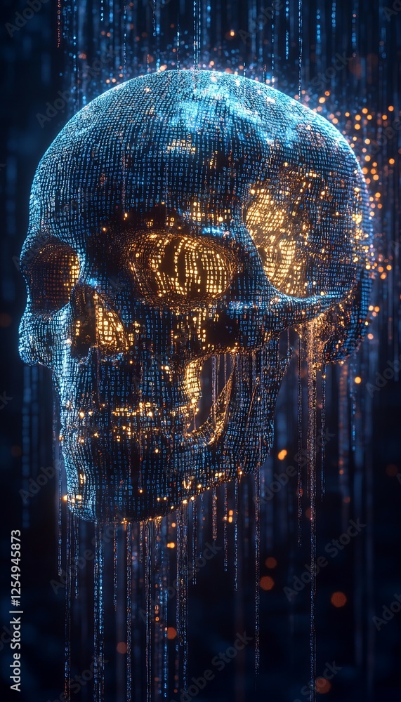 Cyberpunk skull art a digital representation of mortality through ...