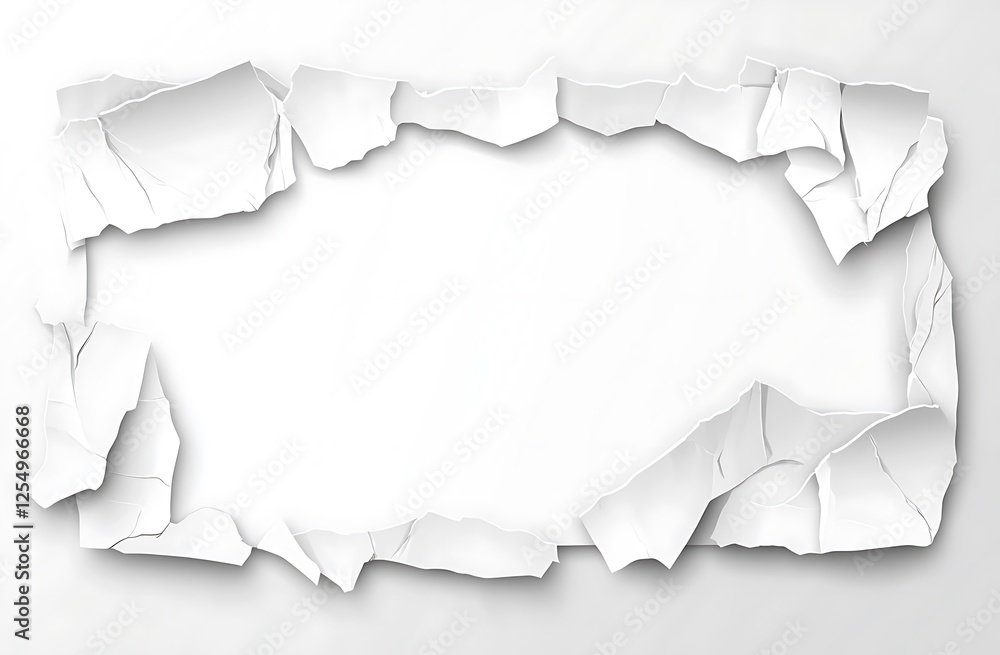 Realistic Torn White Paper Edges with Abstract Ripped Frame and Central ...