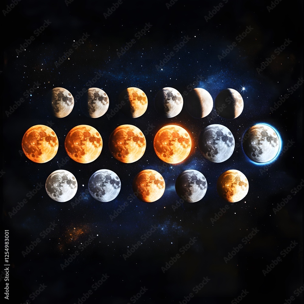 Lunar phases illustrated timeline of the moon's cycle outer space ...