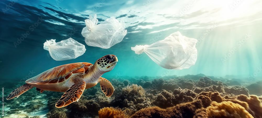 Ilustrace The environmental impact of pollution concept. microplastics ...