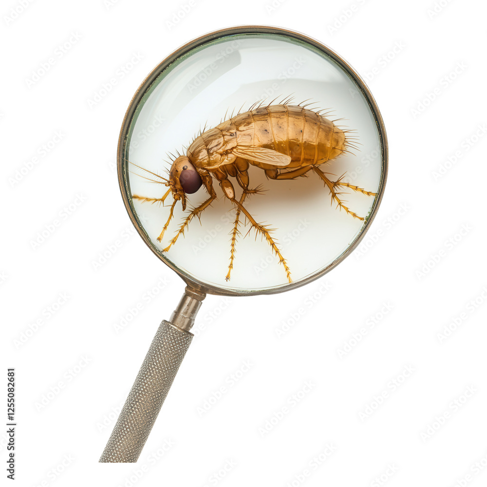 Magnified Flea on Transparent Background, Detailed view showcasing the ...