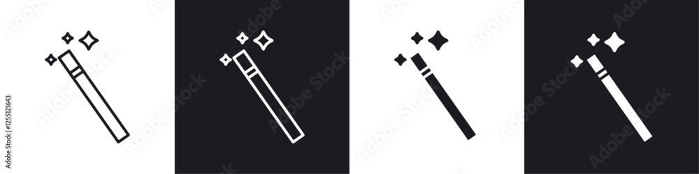 Magic wand icons collection in black and white filled and line versions ...