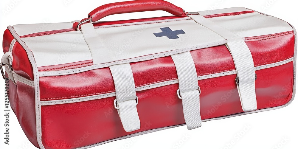 Red and White Vinyl First-Aid Kit Displaying Blue Cross for Emergency ...