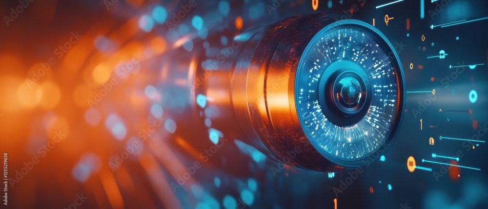 Camera lens with digital technology and data visualization, exploring ...