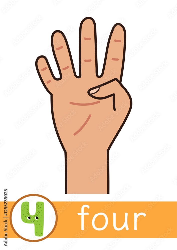 Learning number 4 flashcard for kids. Finger counting flash card for ...